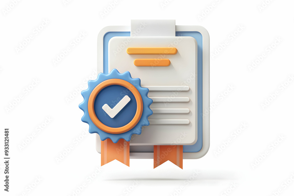 3d Flat icon as Warranty certificate and a stamp symbolizing official guarantee with ample space ...