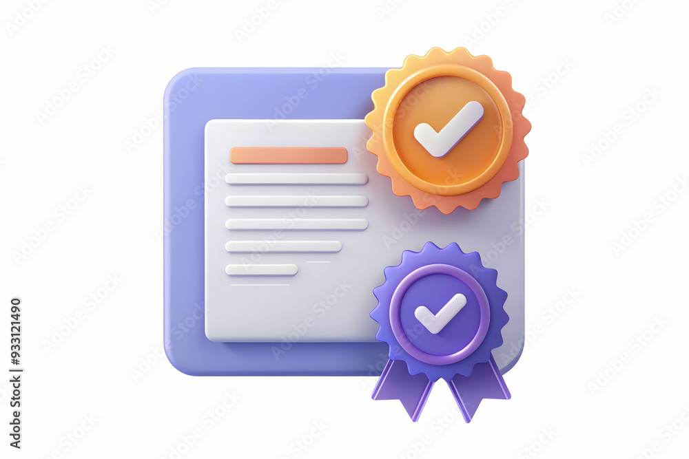 3d Flat icon as Warranty certificate and a stamp symbolizing official ...