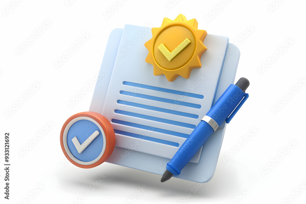 3d Flat icon as Warranty certificate and a stamp symbolizing official ...