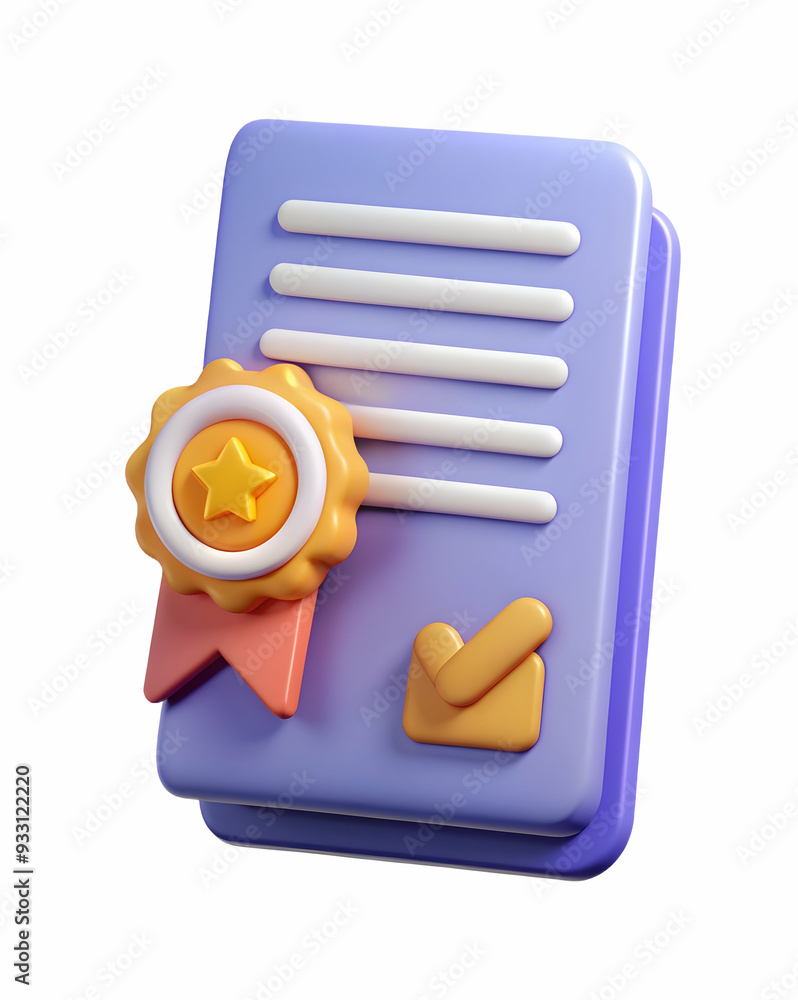 3d Flat icon as Warranty certificate and a stamp symbolizing official ...