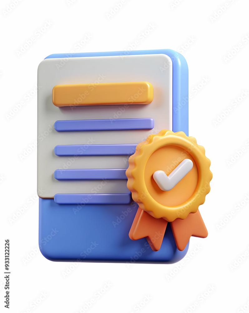 3d Flat icon as Warranty certificate and a stamp symbolizing official ...