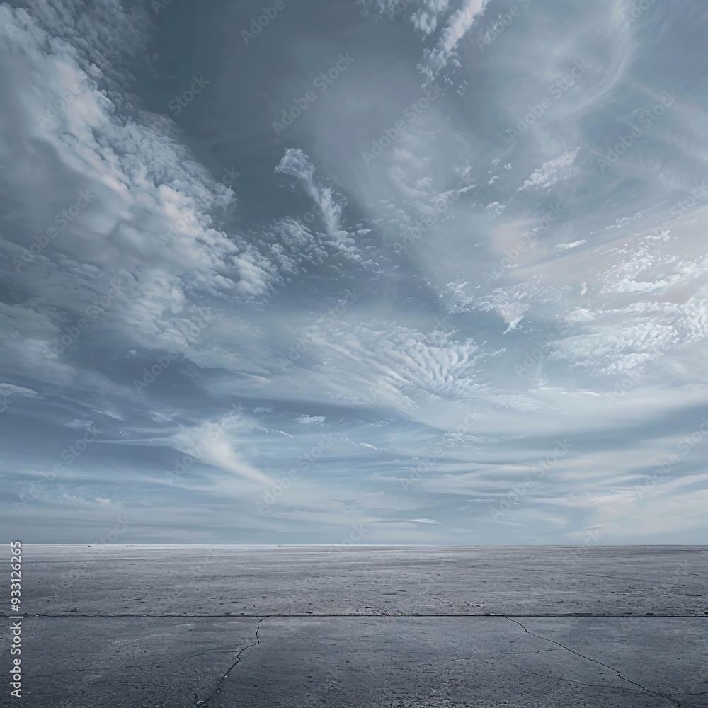 2. Wispy clouds drifting beyond the picture edge, vibrant sky in the background, grey textured ...