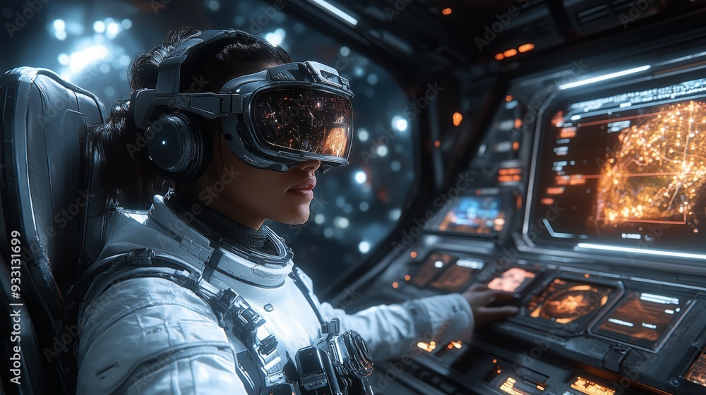 A person experiences an immersive virtual reality adventure in a high ...