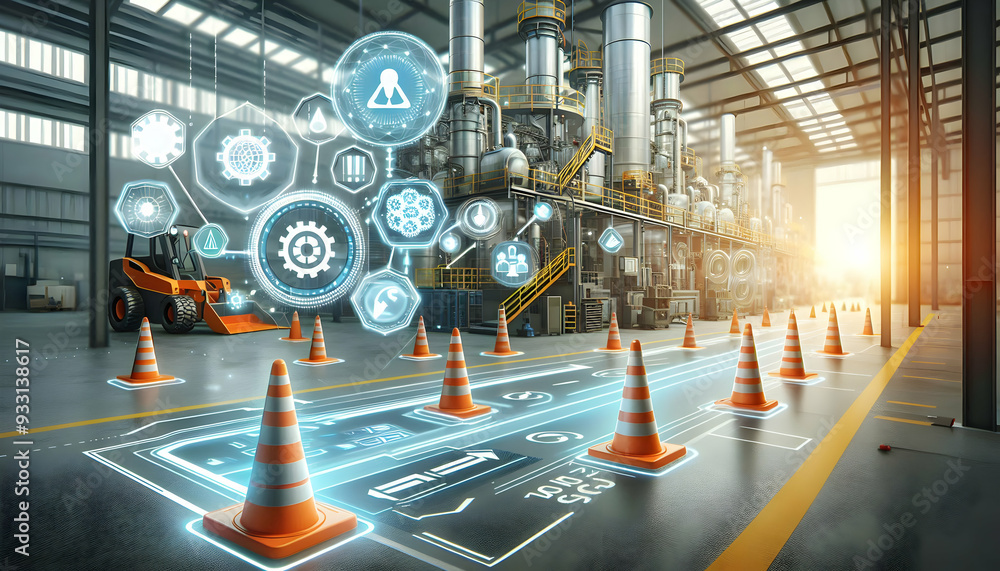 Photo Realistic as Safety cones and factory floor concept as Safety ...