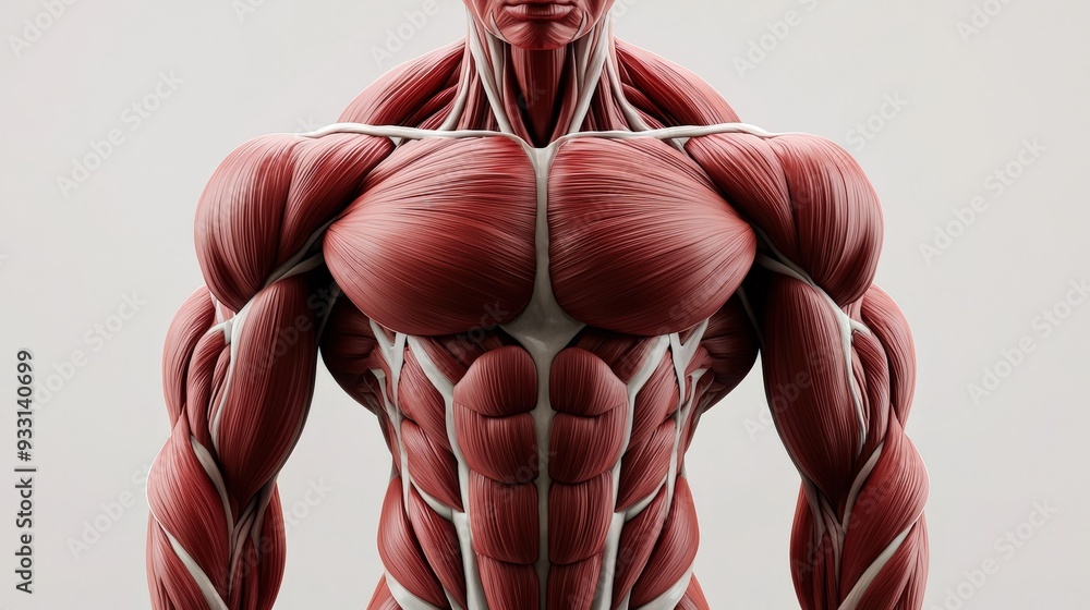 Detailed 3D Rendered Anatomy Illustration of Upper Body Muscle ...