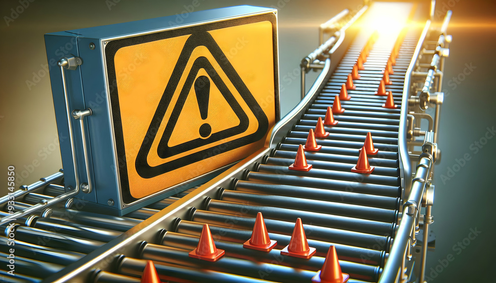 Photo Realistic as Warning sign and conveyor belt concept as A warning ...