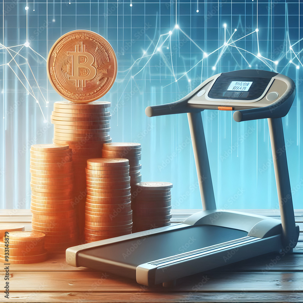Photo Realistic as Treadmill and coin stack concept as A treadmill and ...