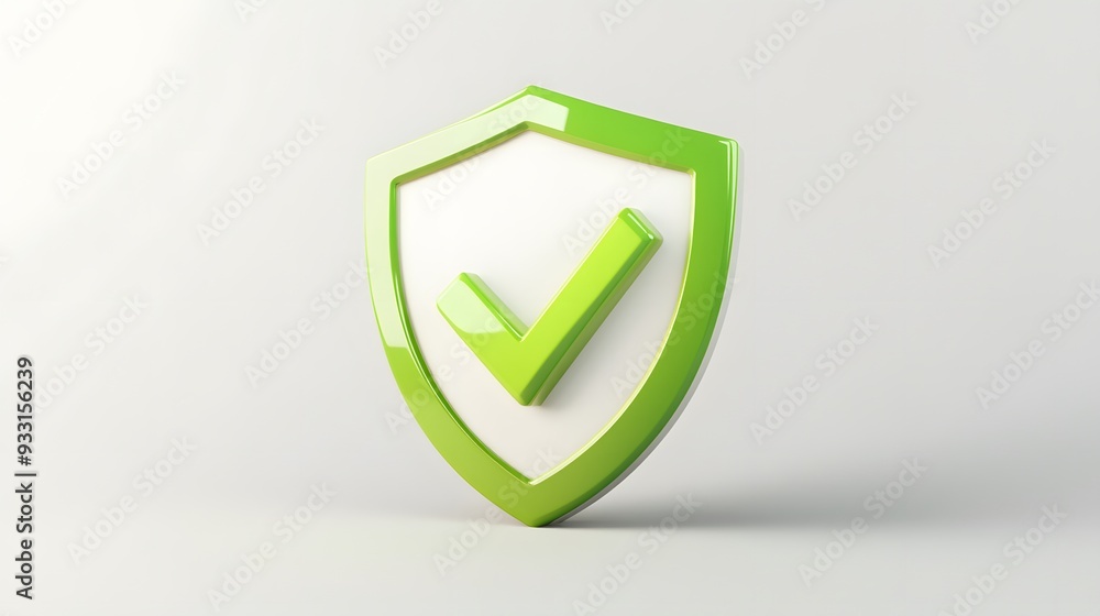 cartoon 3d Icon safety shield green check mark perspective . yellow ...