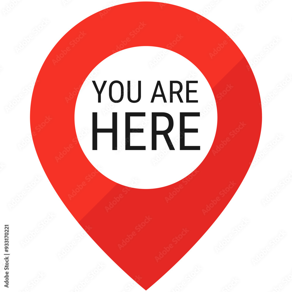 Red location point with text "You are here". Location map icon on ...