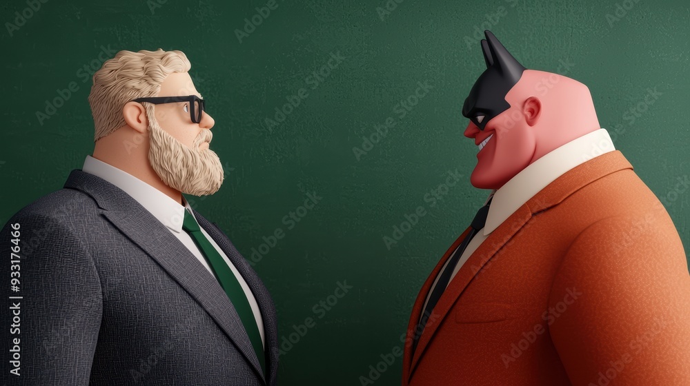 Epic Battle of Cartoon Heroes and Flamboyant Villain in 3D Scene ...