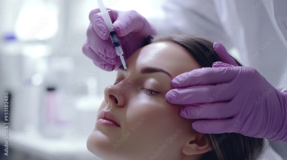 A detailed view of a botulinum toxin injection being administered to a ...