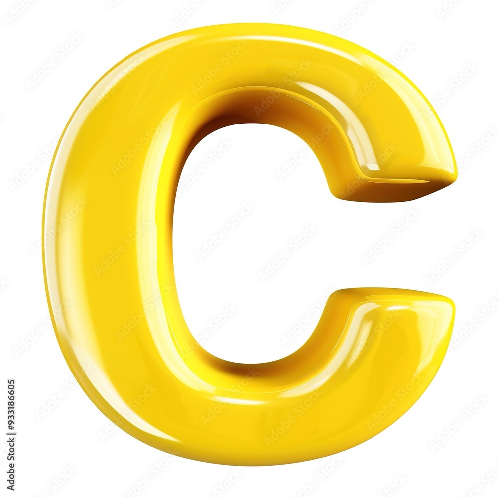 Large Capital Letter C in Cartoon Style Yellow 3D: A Bold and Vibrant ...