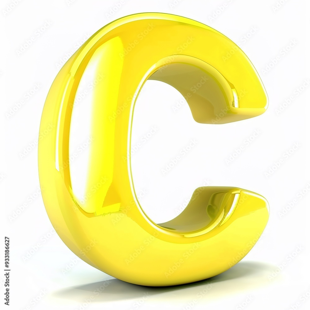 Large Capital Letter C in Cartoon Style Yellow 3D: A Bold and Vibrant ...