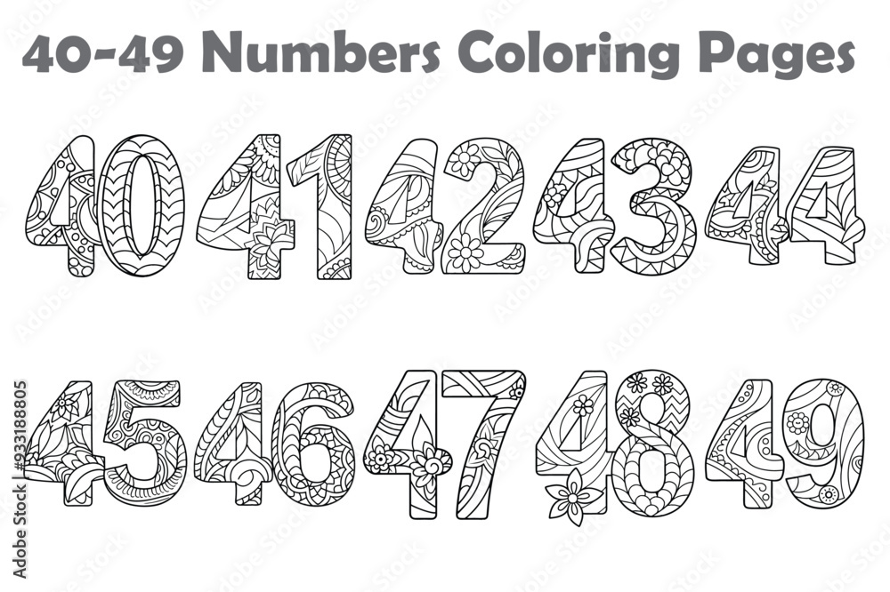 40-49 Number Coloring Pages Preschool Learning and Tracing Number ...