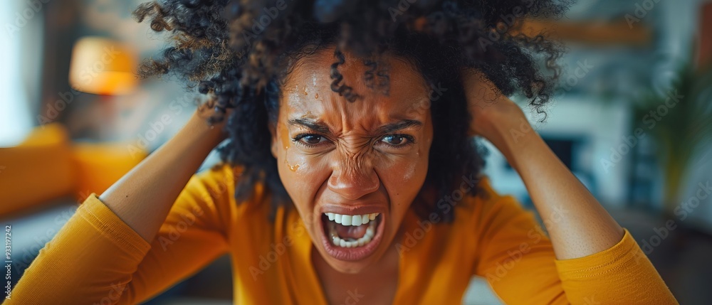 Upset black woman screaming and crying indoors at home. shock and ...