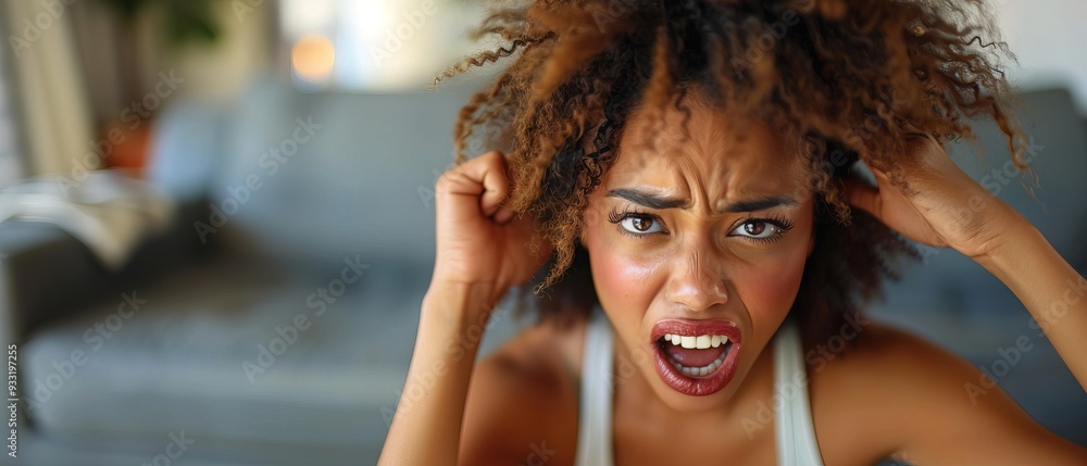 Upset black woman screaming and crying indoors at home. shock and ...