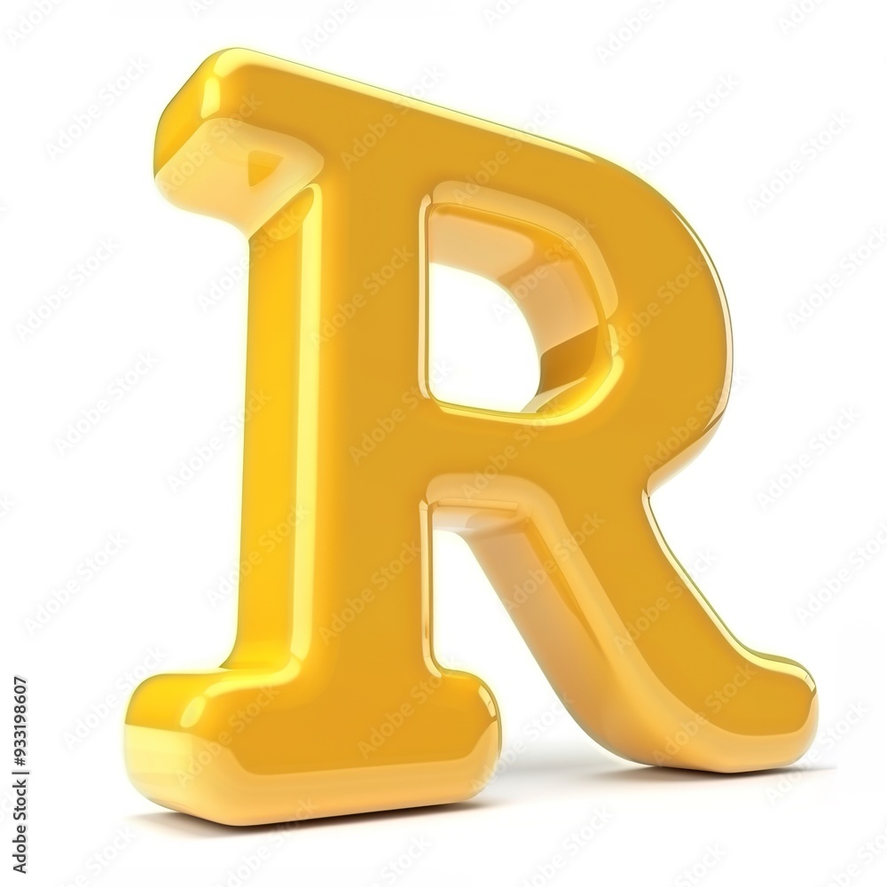 Large Capital Letter R in Cartoon Style Yellow 3D: A Bold and Vibrant ...