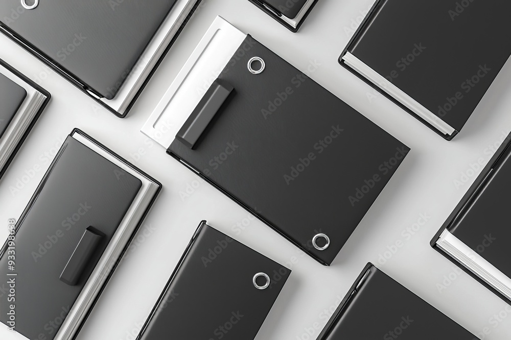 The design of a black ring binder folder mock up top view, 3d rendering ...