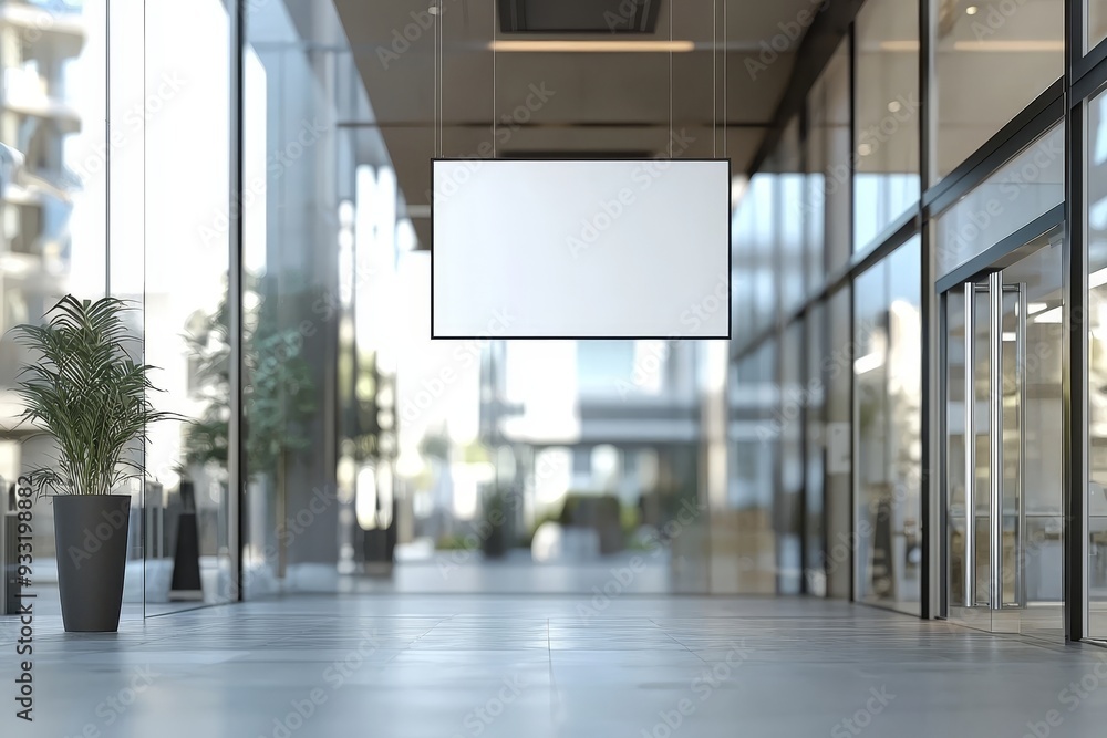 An empty white rhombus signage mockup embedded in a store's glass ...