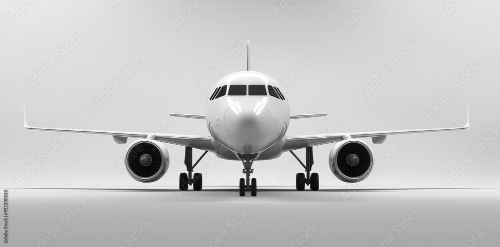 White airplane mockup stand, front view isolated, 3d rendering. Clear ...