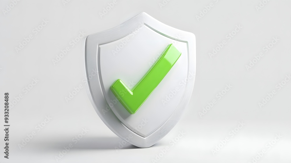 cartoon 3d Icon safety shield green check mark perspective . white ...