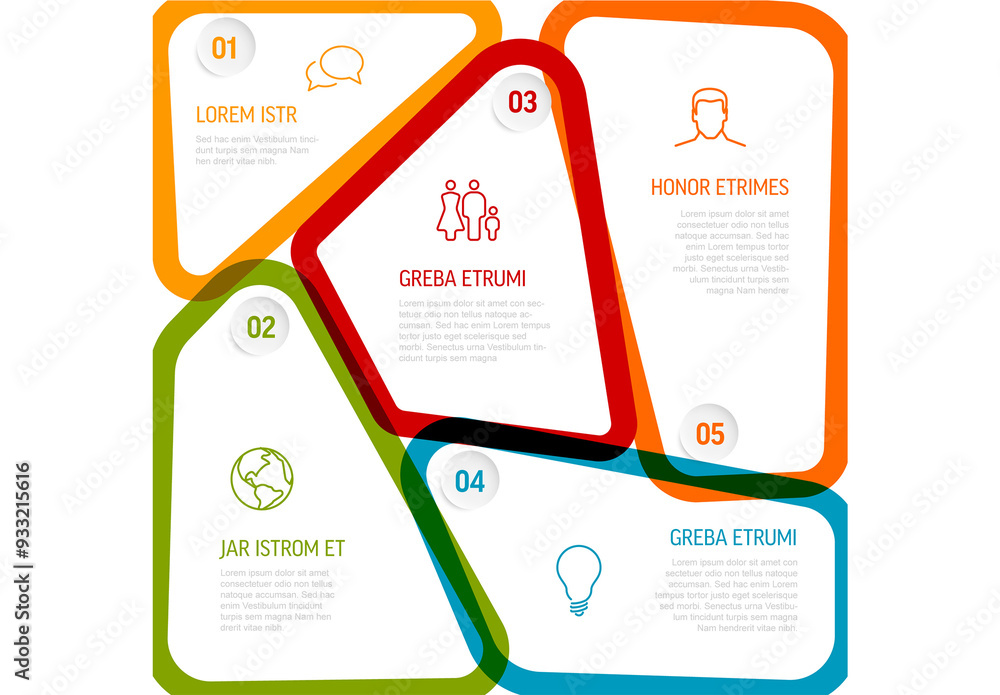 Multipurpose infographic template with five color border content space ...