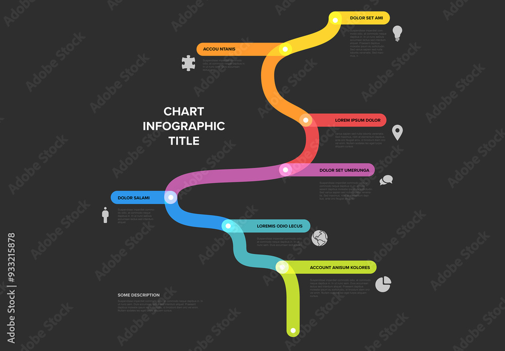 Modelo de Infographic vertical black timeline template with thick color ...