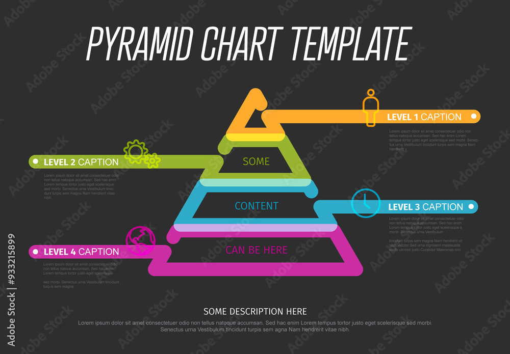 Infographic Pyramid chart dark diagram template made from thick color ...