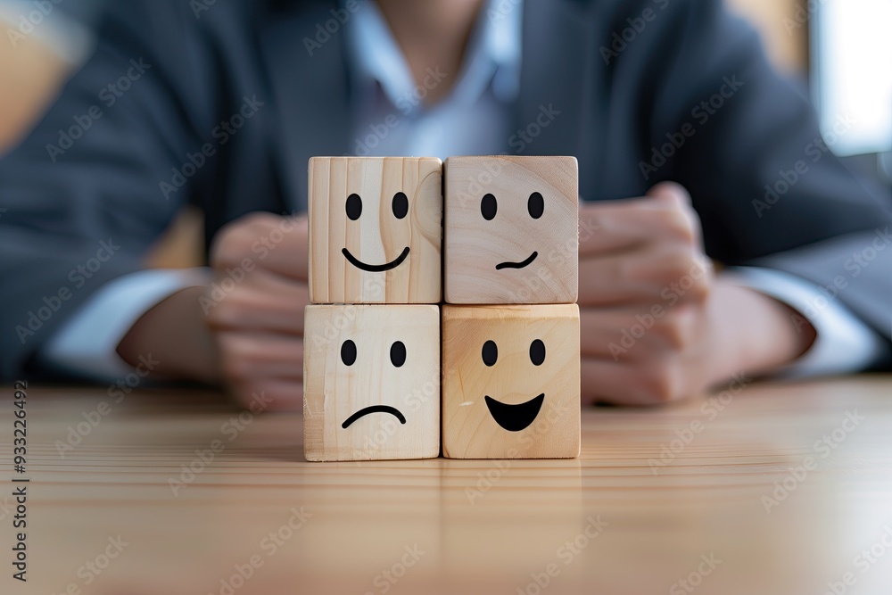 Happy, sad and neutral face expressions demonstrating customer ...