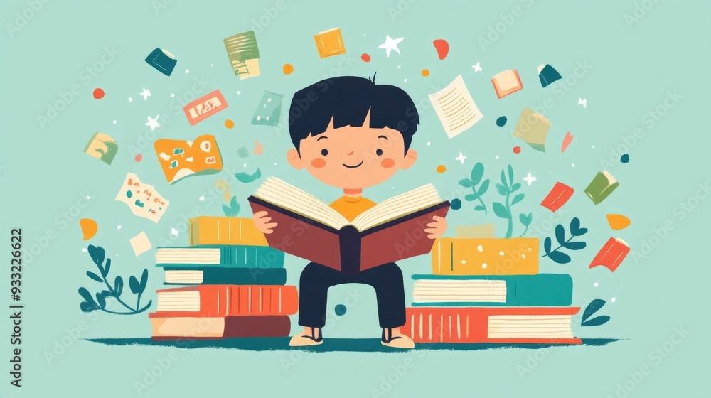 Flat design depicting the concept of language learning reading ...