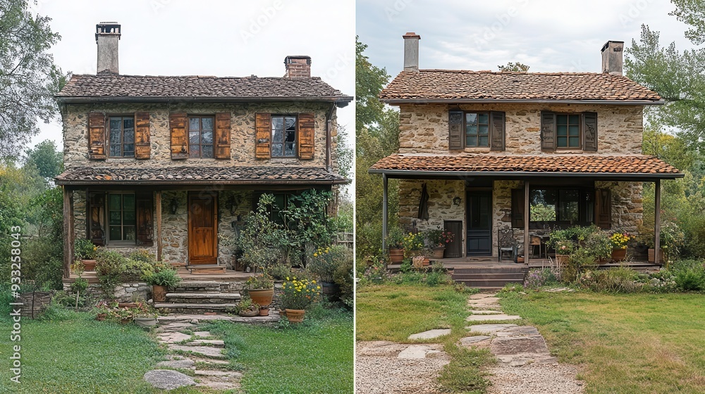 before and after comparison of renovated country house split image shows dilapidated structure ...