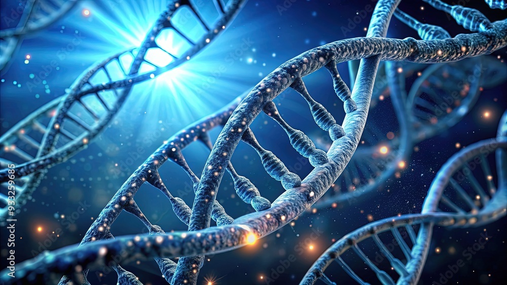 Microscopic image of DNA double helix structure with faulty genetic ...