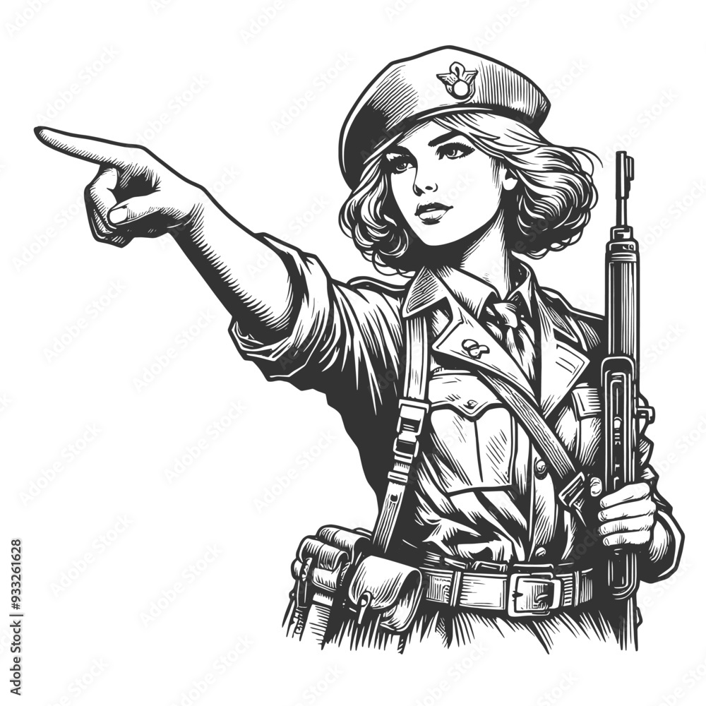 female soldier pointing forward, leadership, strength, and military ...