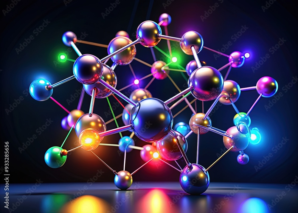 A 3D molecular structure composed of colorful atoms and orbitals ...