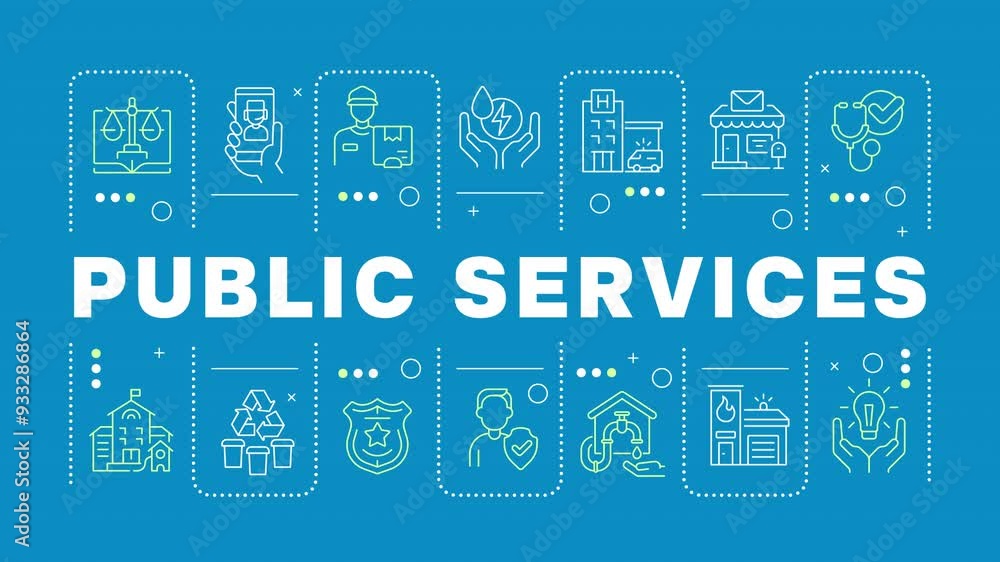 Public services word banner animation. Home utility. Social welfare ...