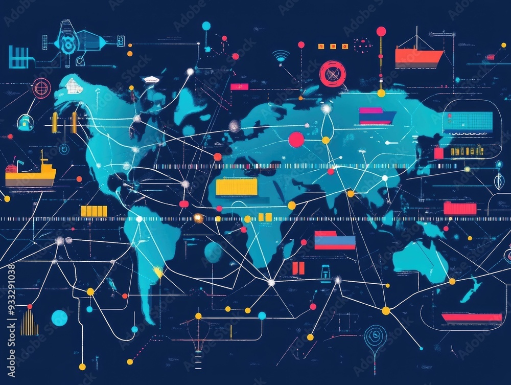 Streamlined Logistics Network Flat Design Depicting a Global Shipping ...