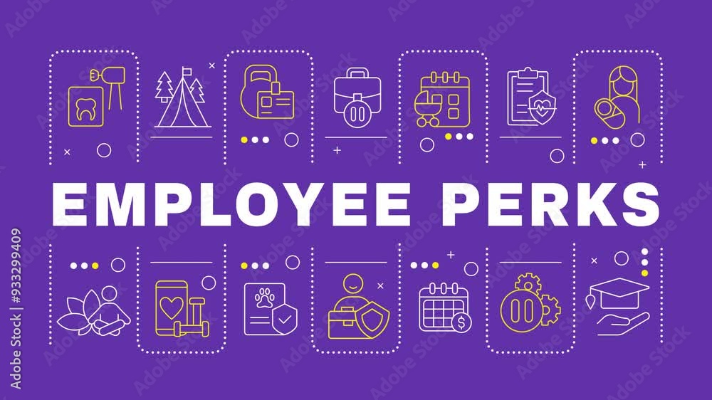 Employee perks word banner animation. Employment medical benefits. Mental well being. Dynamic ...