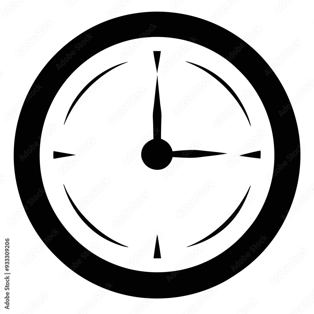 a simple black and white illustration of a clock face. The clock has a ...