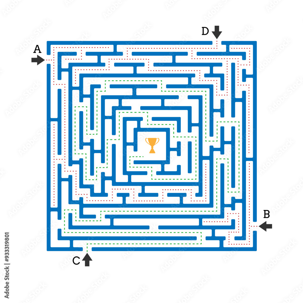 Maze. A design element for logical thinking with four inputs. One ...