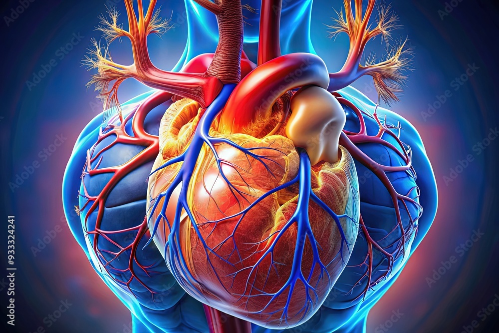 A detailed illustration of the human heart's internal structures ...
