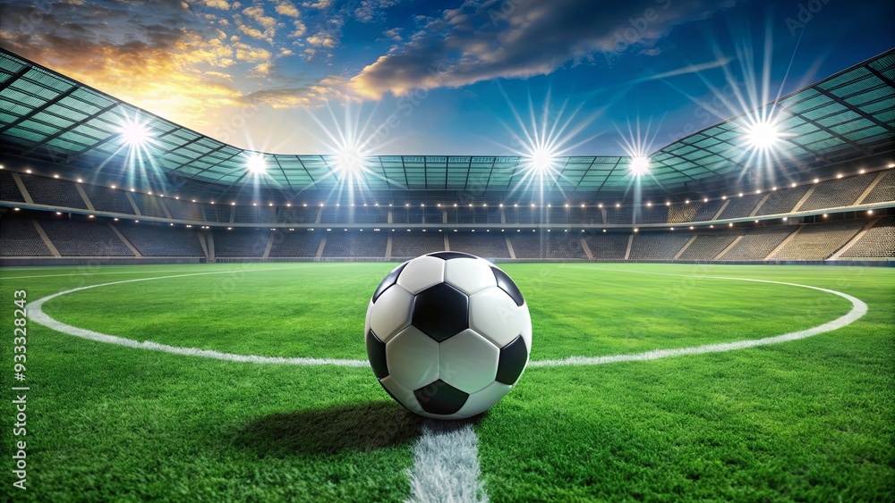Soccer field with ball at kick off point , soccer, field, grass, game ...