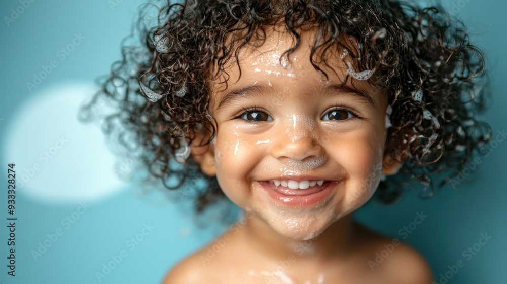 Toddler's Delightful Curls, a joyful child with soft, freshly treated ...
