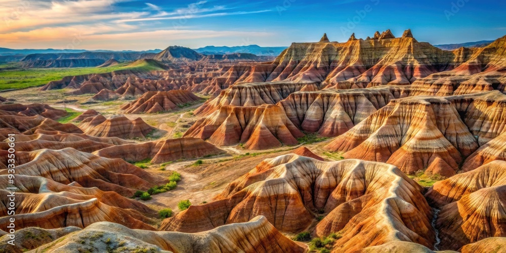 Eroded terracotta badlands landscape shaped by natural forces, desert ...