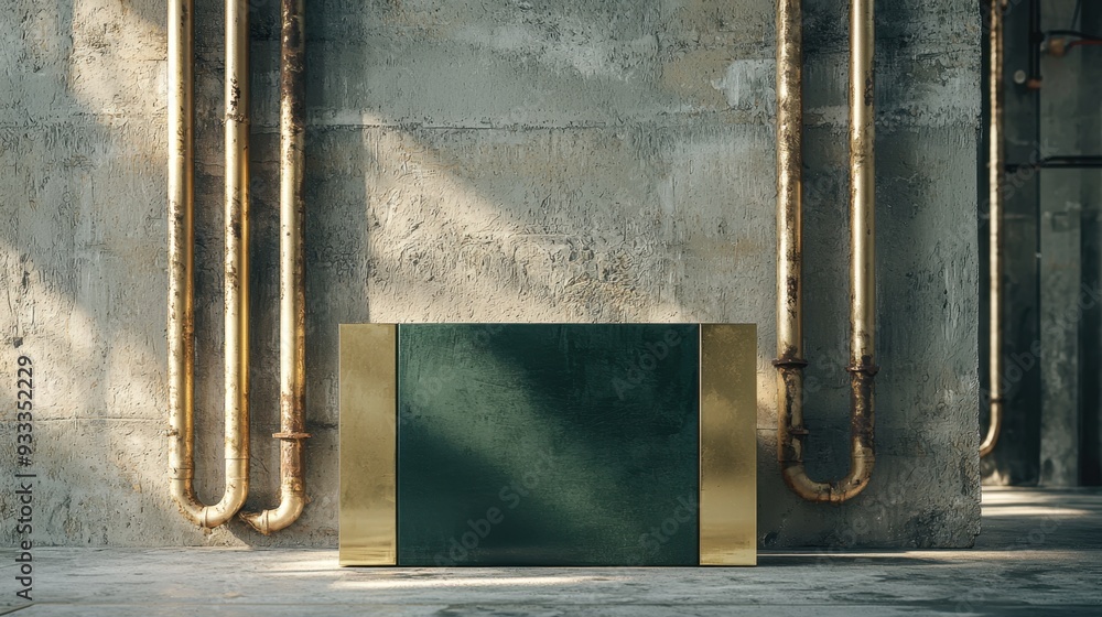 Forest Green and Brass Cosmetic Display, A modern industrial showcase ...