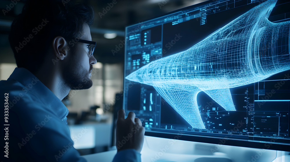 Zoomed-in image of an aerospace engineer designing a supersonic ...