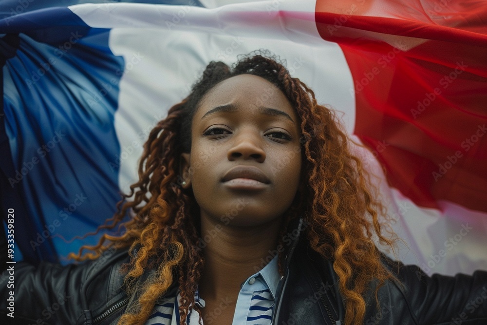 Hopeful nigerian woman embraces france flag symbolizing unity and ...