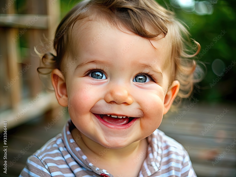 Adorable toddler's face lights up with an infectious, toothy grin ...