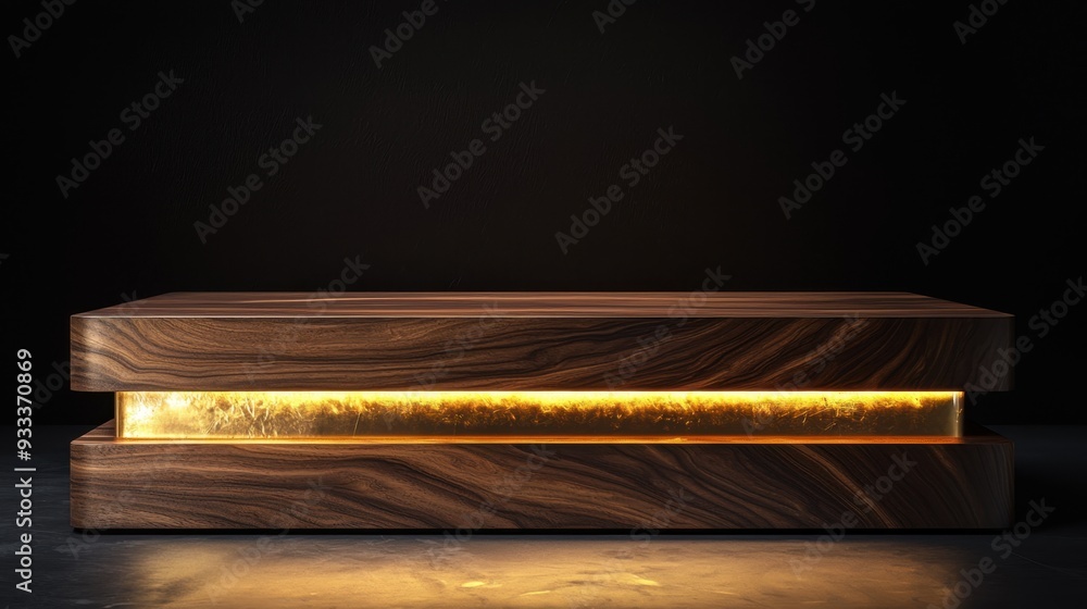Elegant dark walnut wood podium with gold leaf inlays, featuring hidden ...