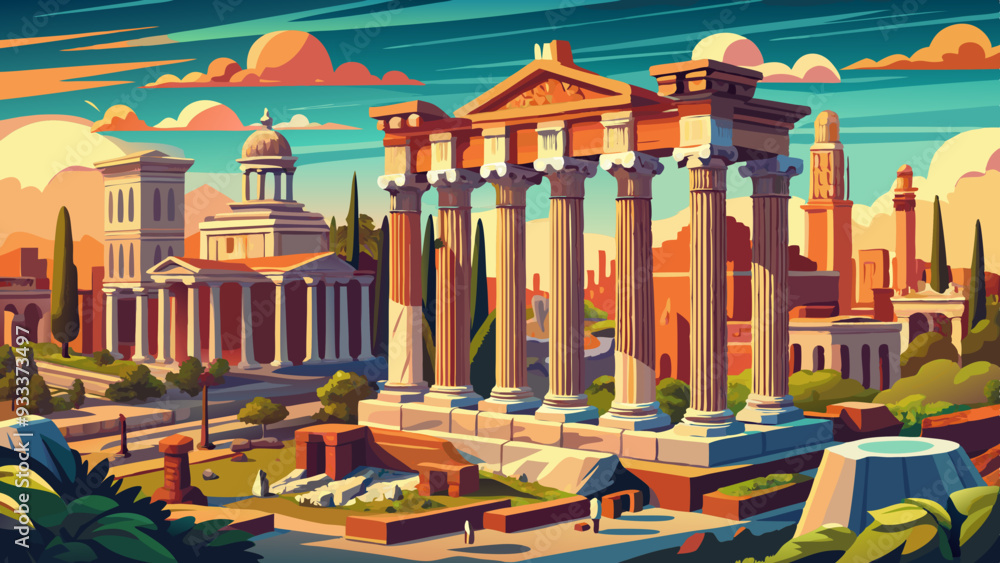 Roman Forum ruins with iconic ancient columns and structures, ancient ...