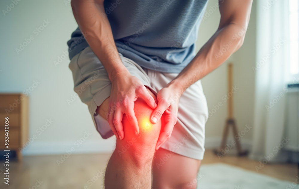 pain in knee joint. Man experiencing sharp knee pain, indicating joint ...